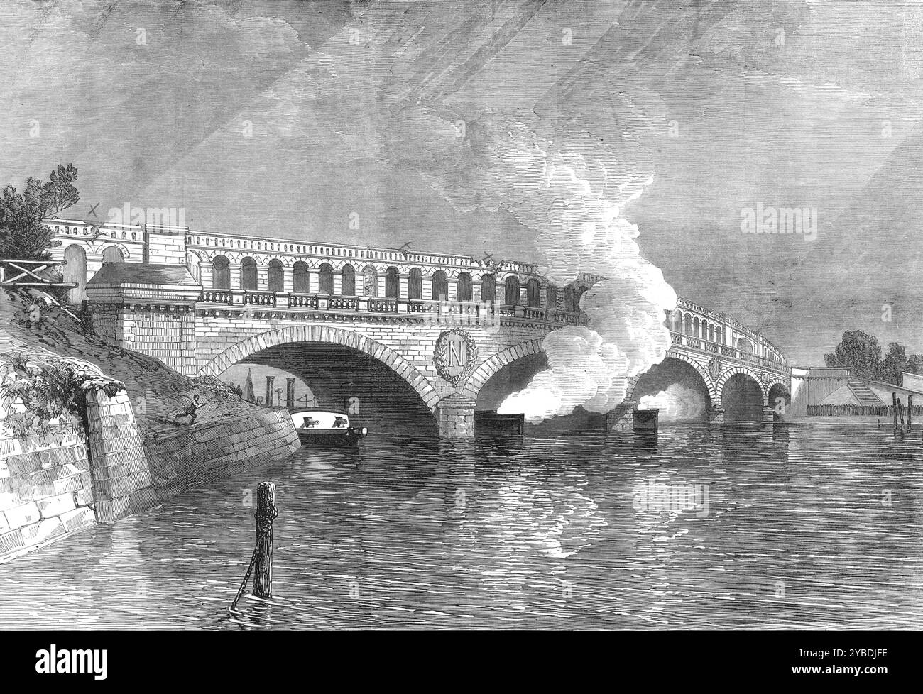The French Siege of Paris: bridge at the Point du Jour, with gun-boats ...