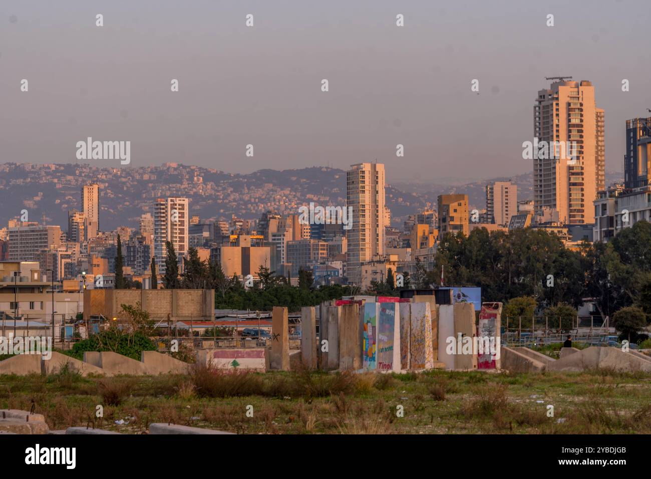 The panorama of Beirut downtown, with the hilly horizon skyline and ...