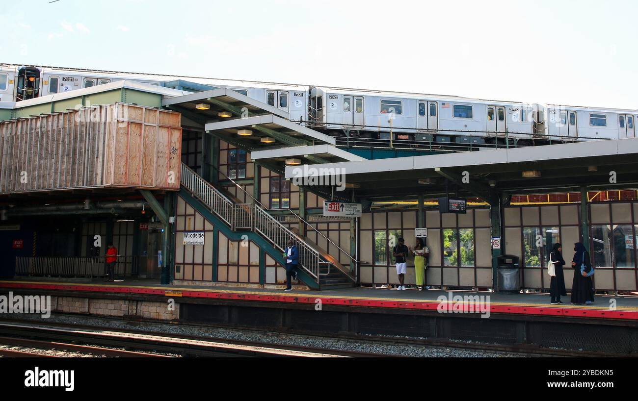 Woodside, New York, USA - 20 August 2024: Multiple trains move through ...