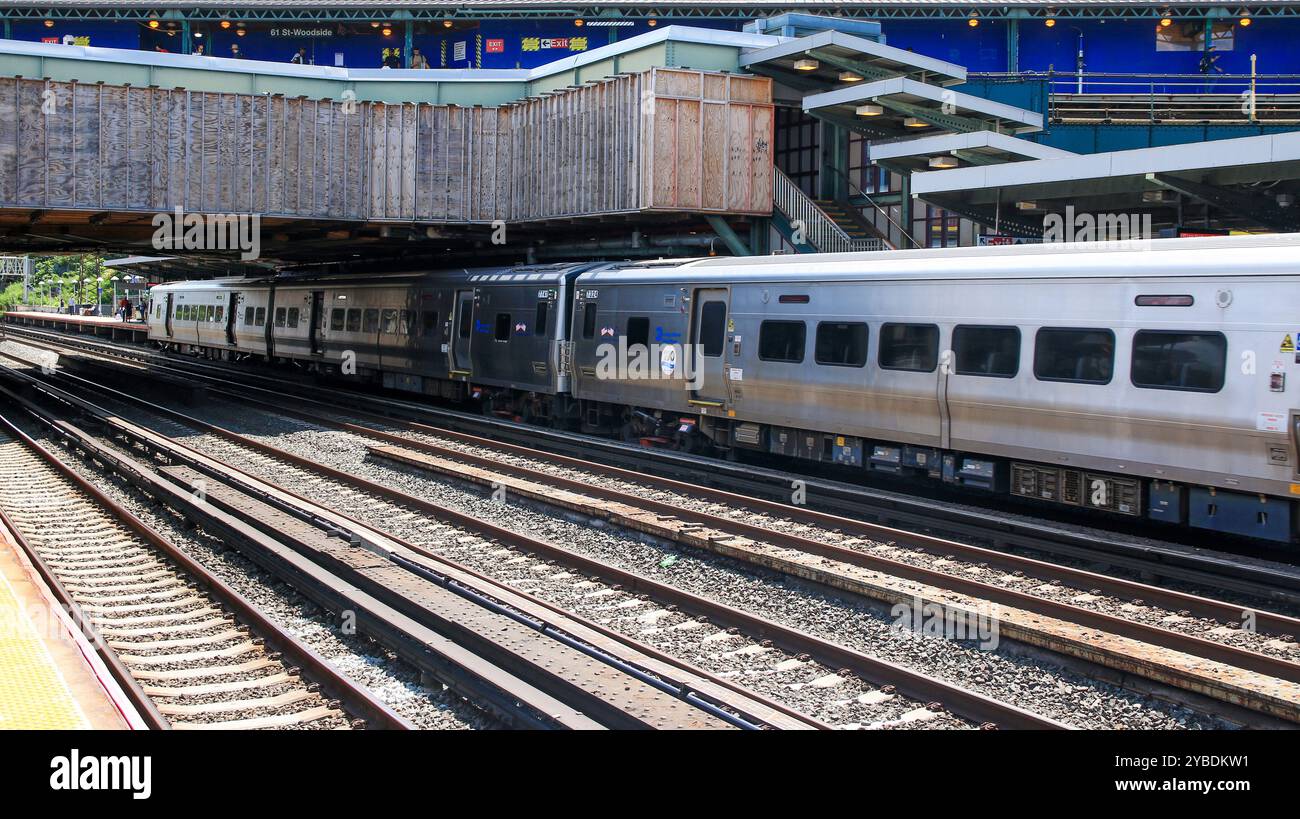 Queens, New York, USA - 20 August 2024: Multiple trains move through a ...