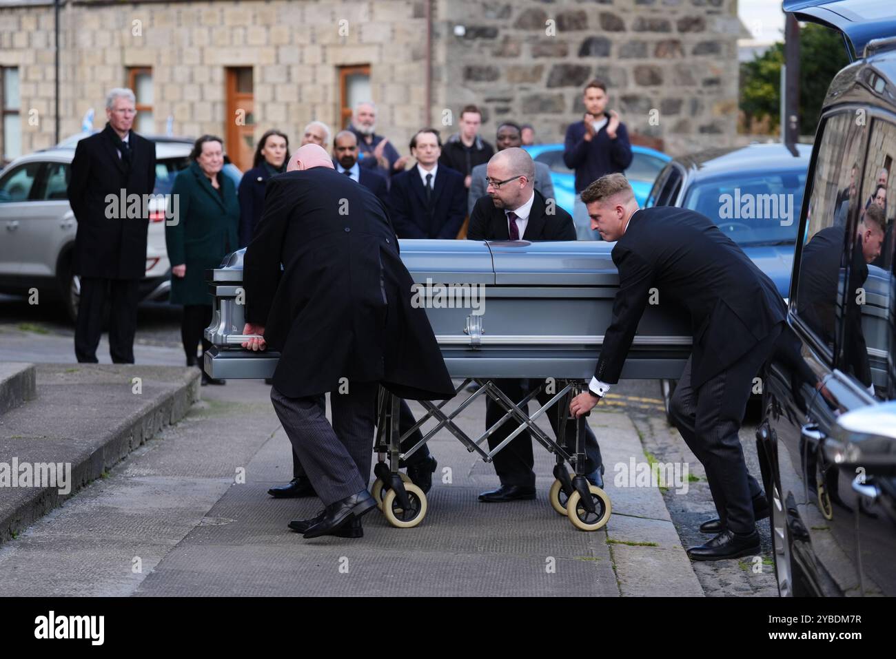 The coffin of Scotland Alex Salmond is taken into Fraserburgh Funeral ...