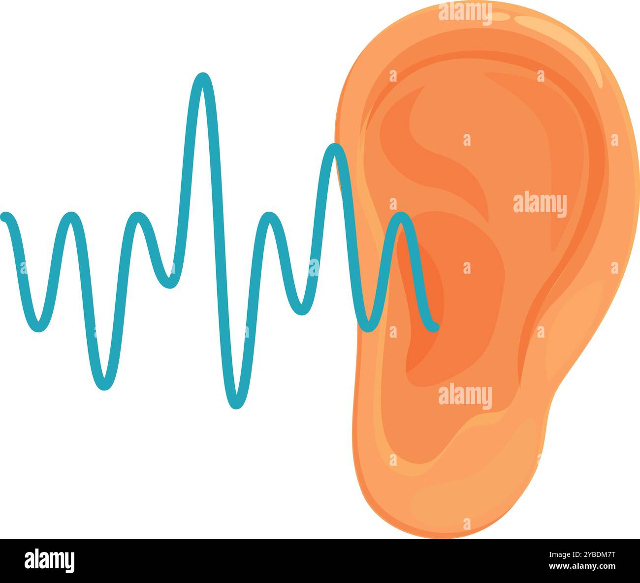 Cartoon human ear receiving soundwave, depicting concept of hearing and ...