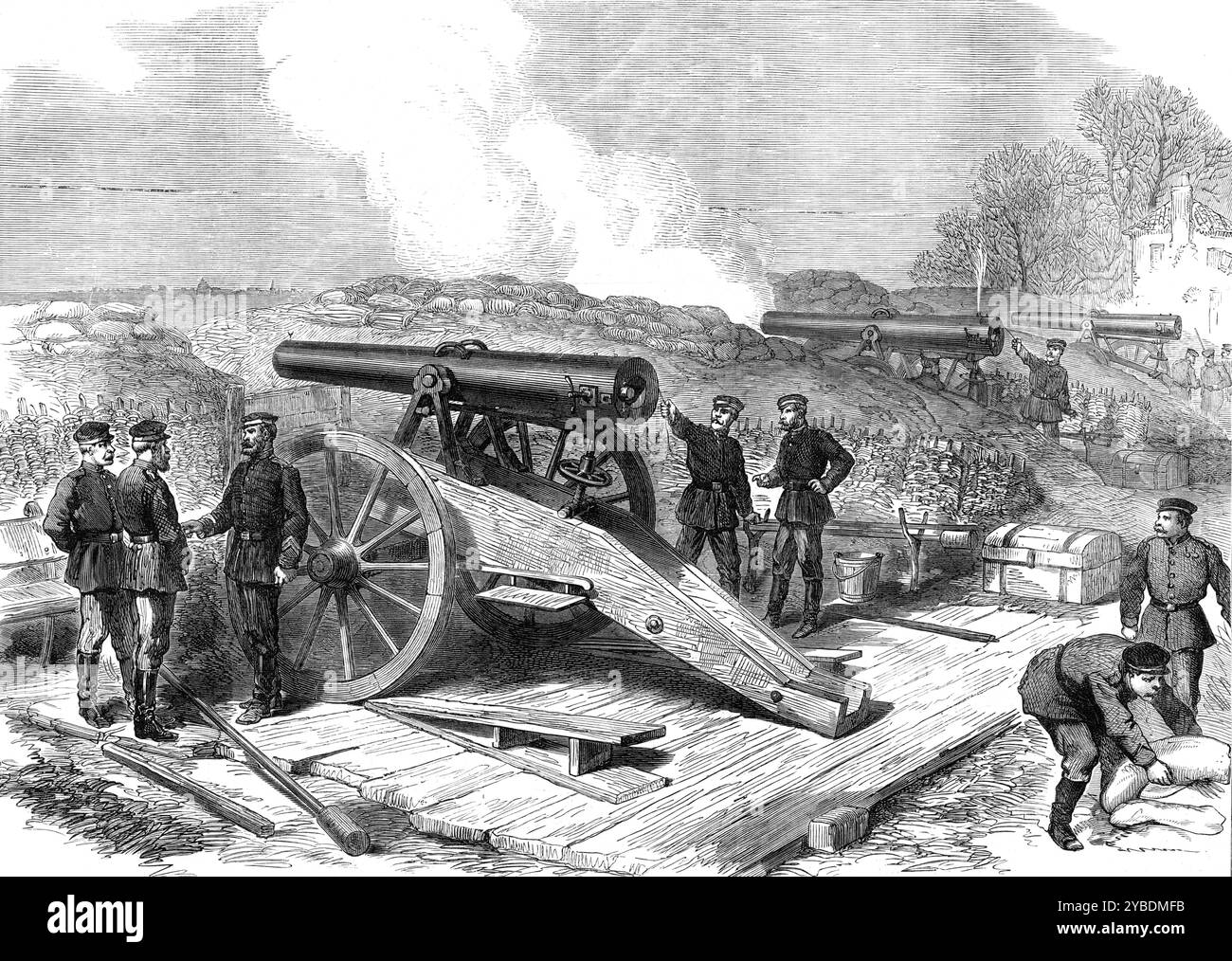 Bringing up ship guns at the Buttes Montmartre, Paris, (sketch by ...