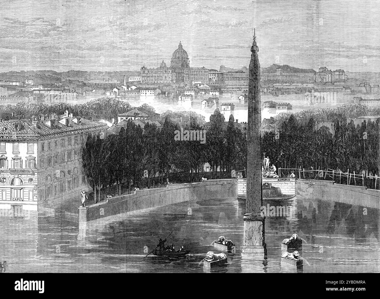 The floods at Rome: the Piazza del Popolo, 1871. Engraving of a ...
