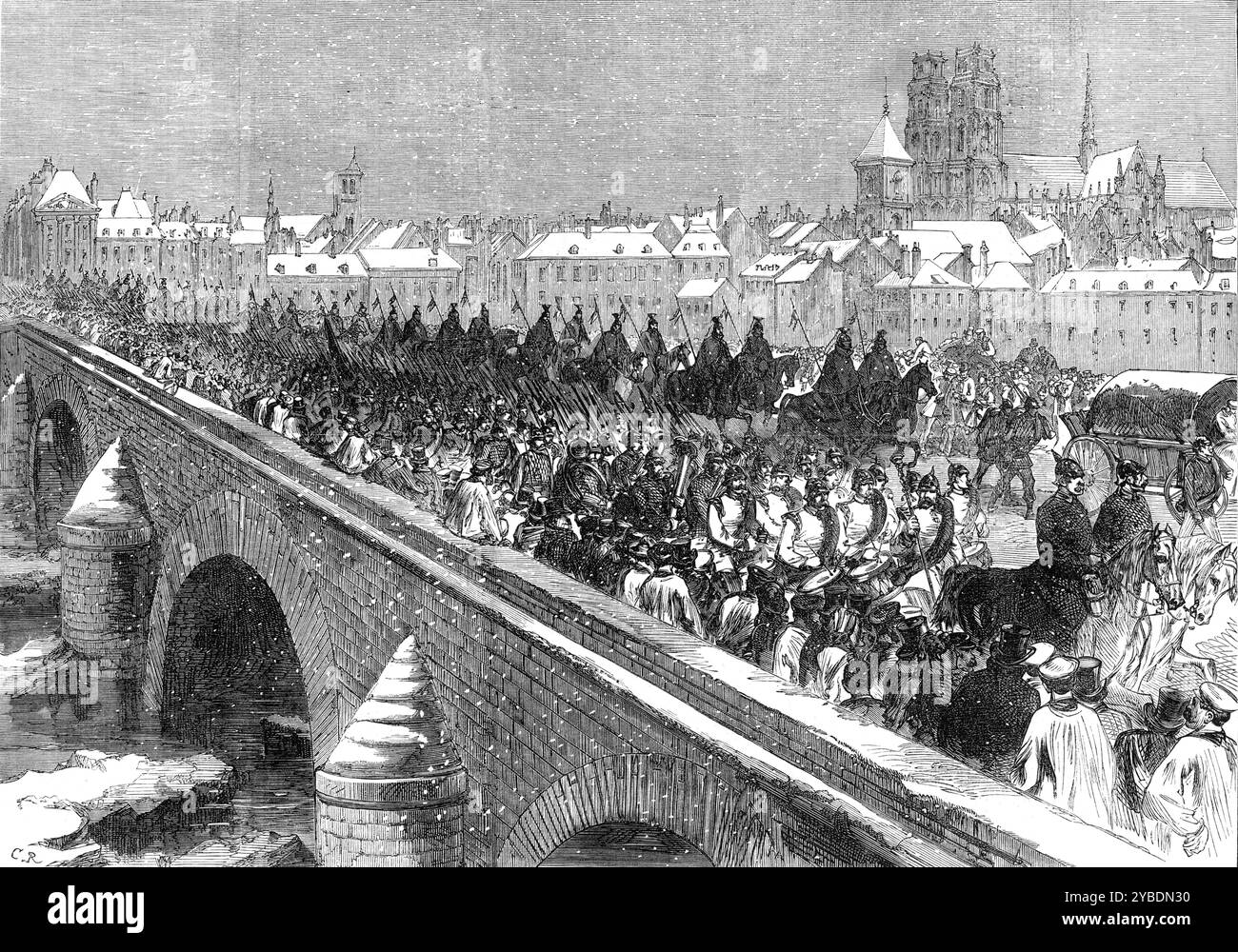 The German Army crossing the Loire at Orleans, 1871. Engraving of a ...