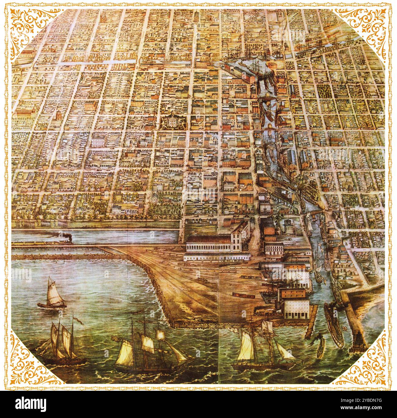 Vintage Detailed Chicago City Map Printable Download Travel Poster ...