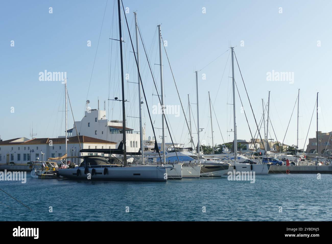 The Limassol Marina with yachts and beautiful buildings in Cyprus Stock ...