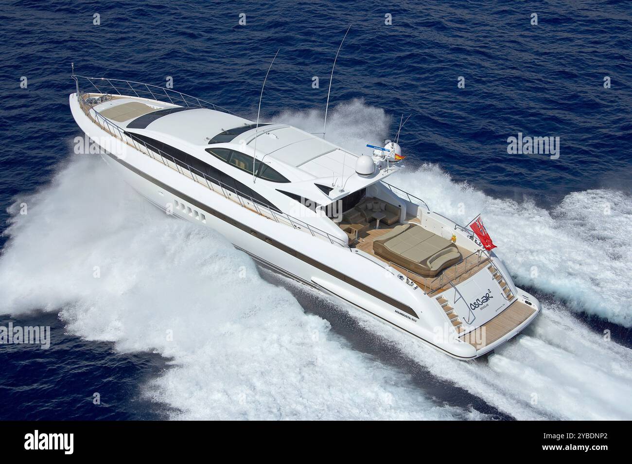 Aerial Helicopter photo of powerboat Mangusta 105, Oscar2 at high speed ...