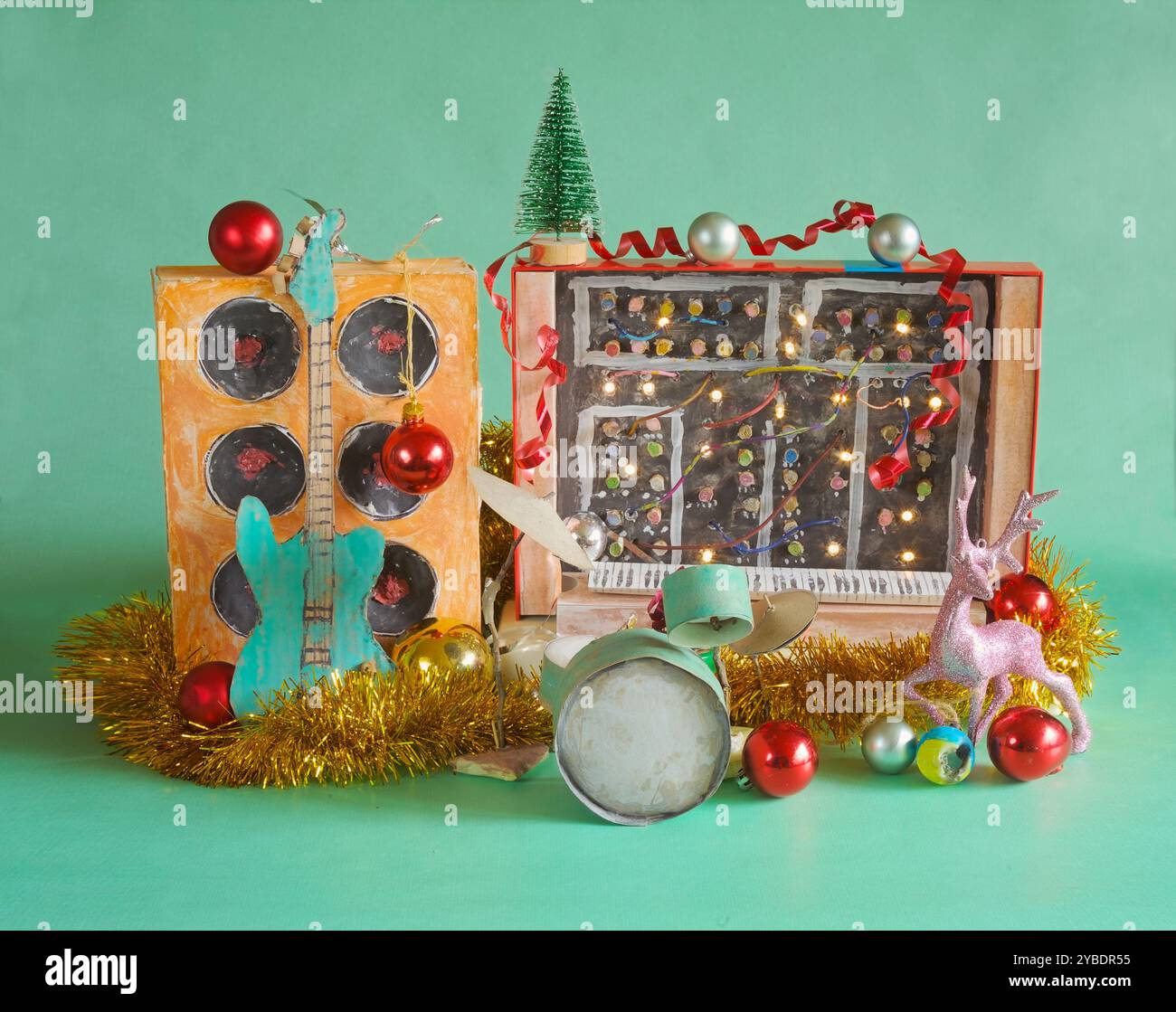 Musical instruments for christmas with grungy cardboard models of ...