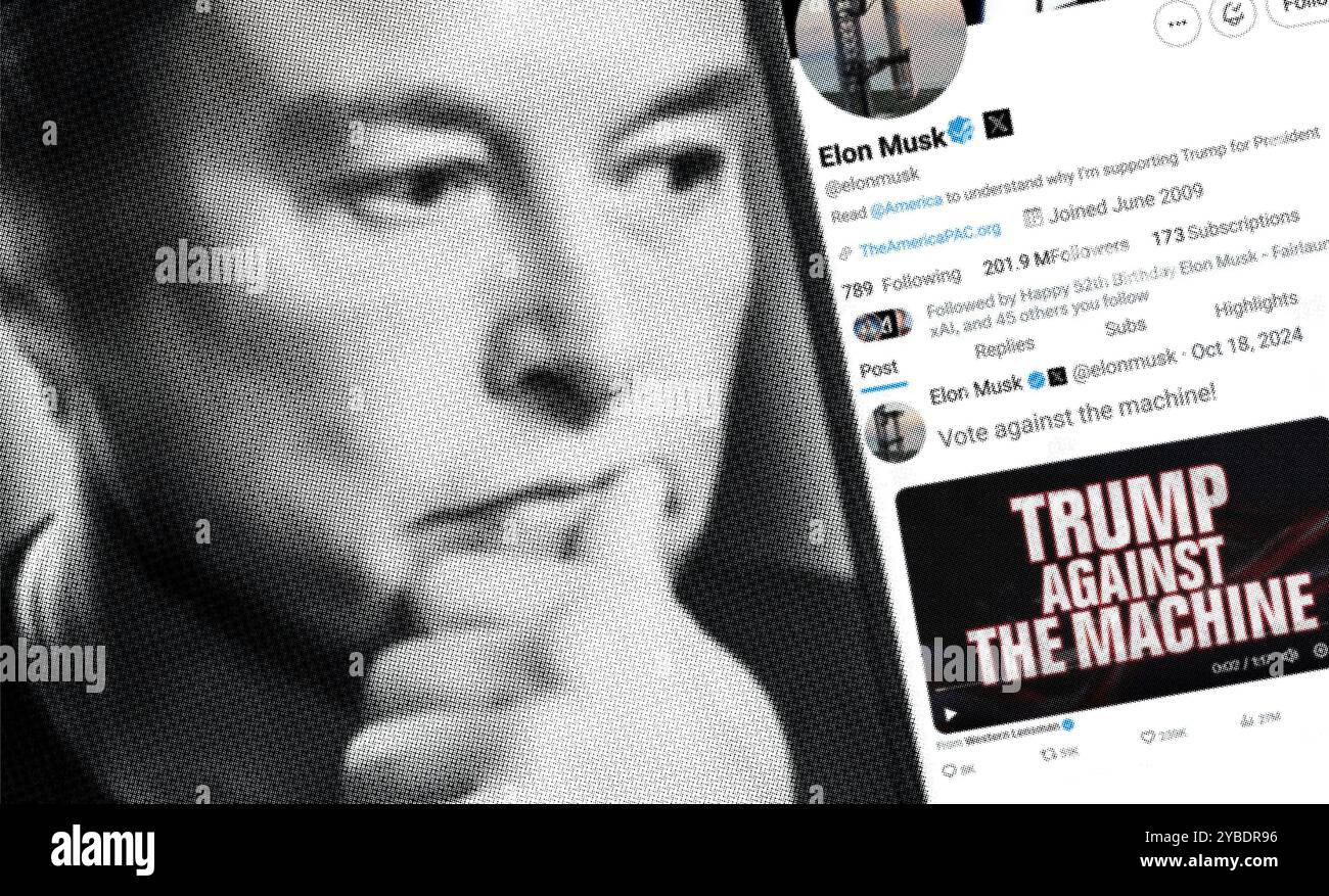 Ukraine. Poltava. October 18. Elon Musk profile on a smartphone screen ...