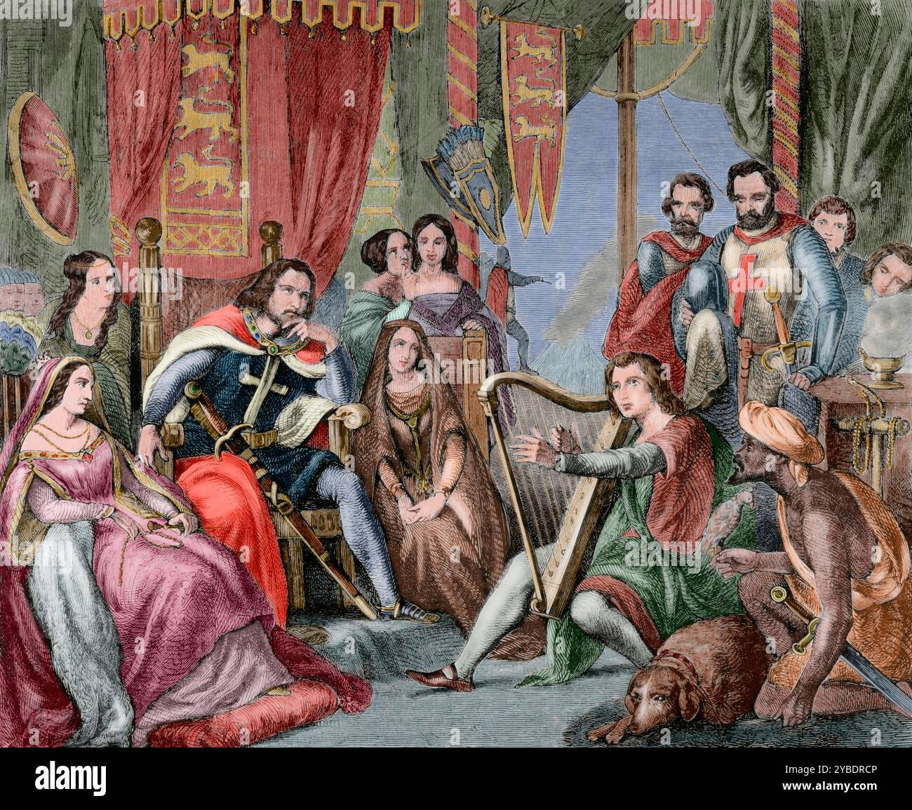 Richard the Lionheart listening to music, 19th century. Scene at court ...