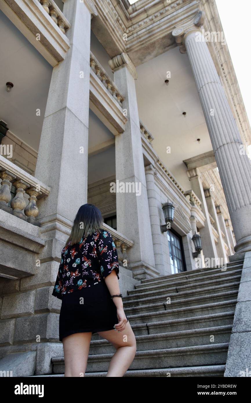 Ascending Steps of a Grand Classical Building: Woman Approaching ...