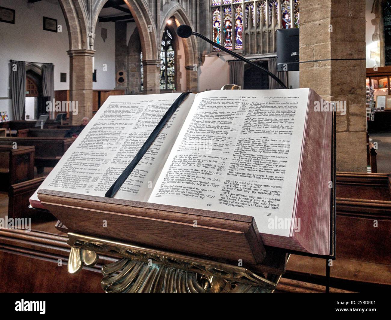 Bible open. Holy Bible with open pages at the historic Holy Trinity ...
