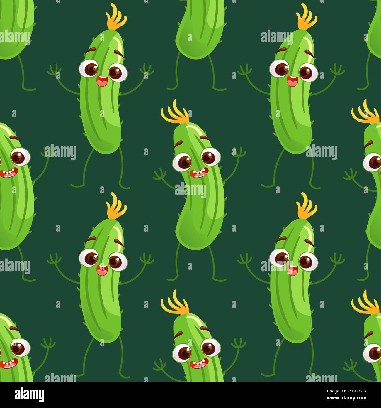 Cheerful dance of cucumbers, seamless pattern. Cute funny characters in ...