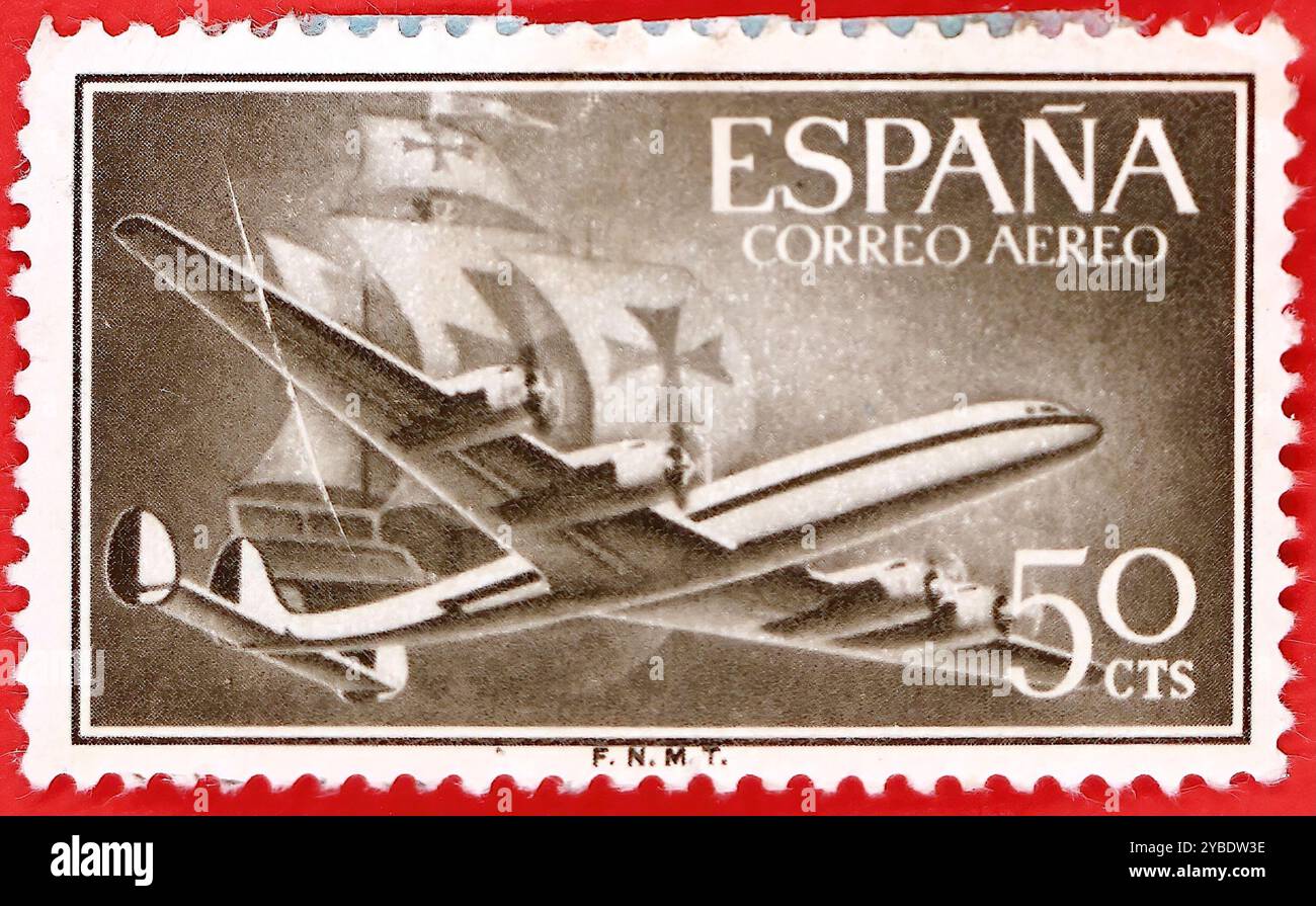 Photo of a 50 Spanish centimos postage stamp with an illustration ...
