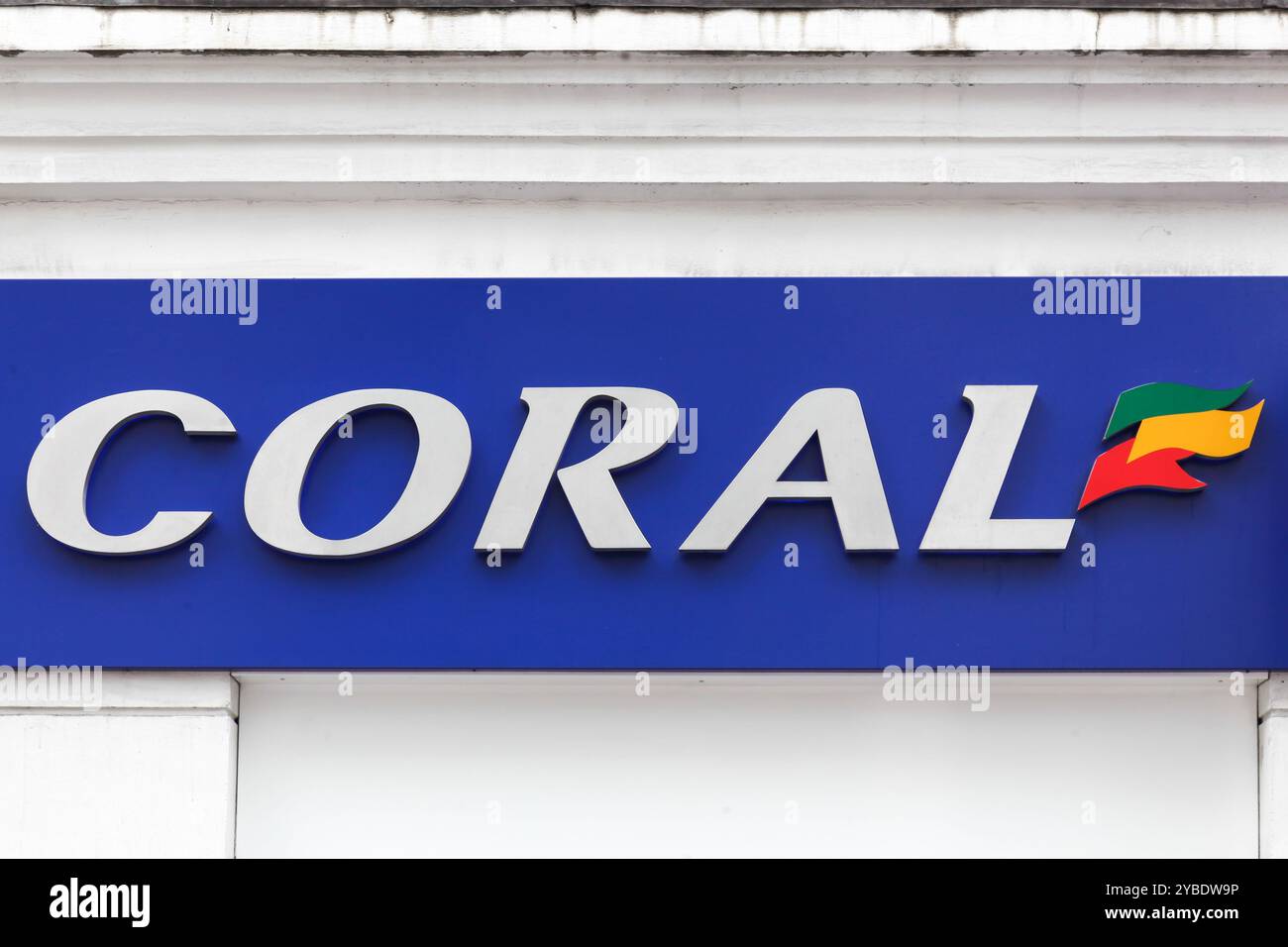 London, United Kingdom - September 25, 2019: Coral logo on a wall ...