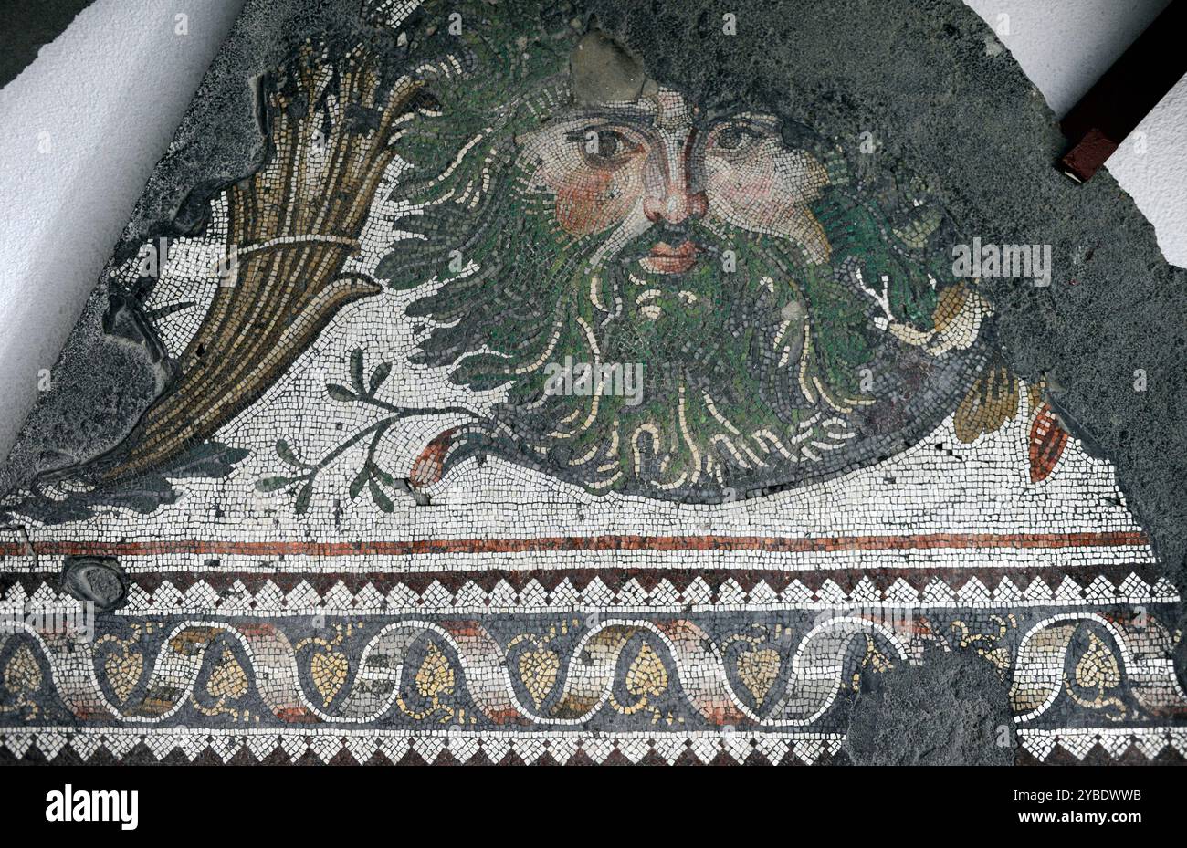 Trees and masked head in an acanthus scroll, detail from mosaic ...