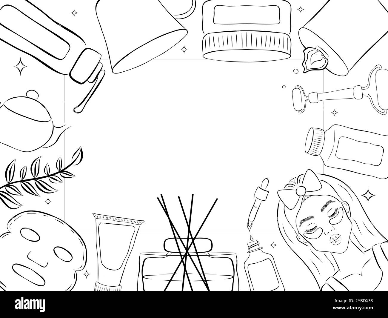 Vector frame with skin care products. Hand drawn line illustration ...