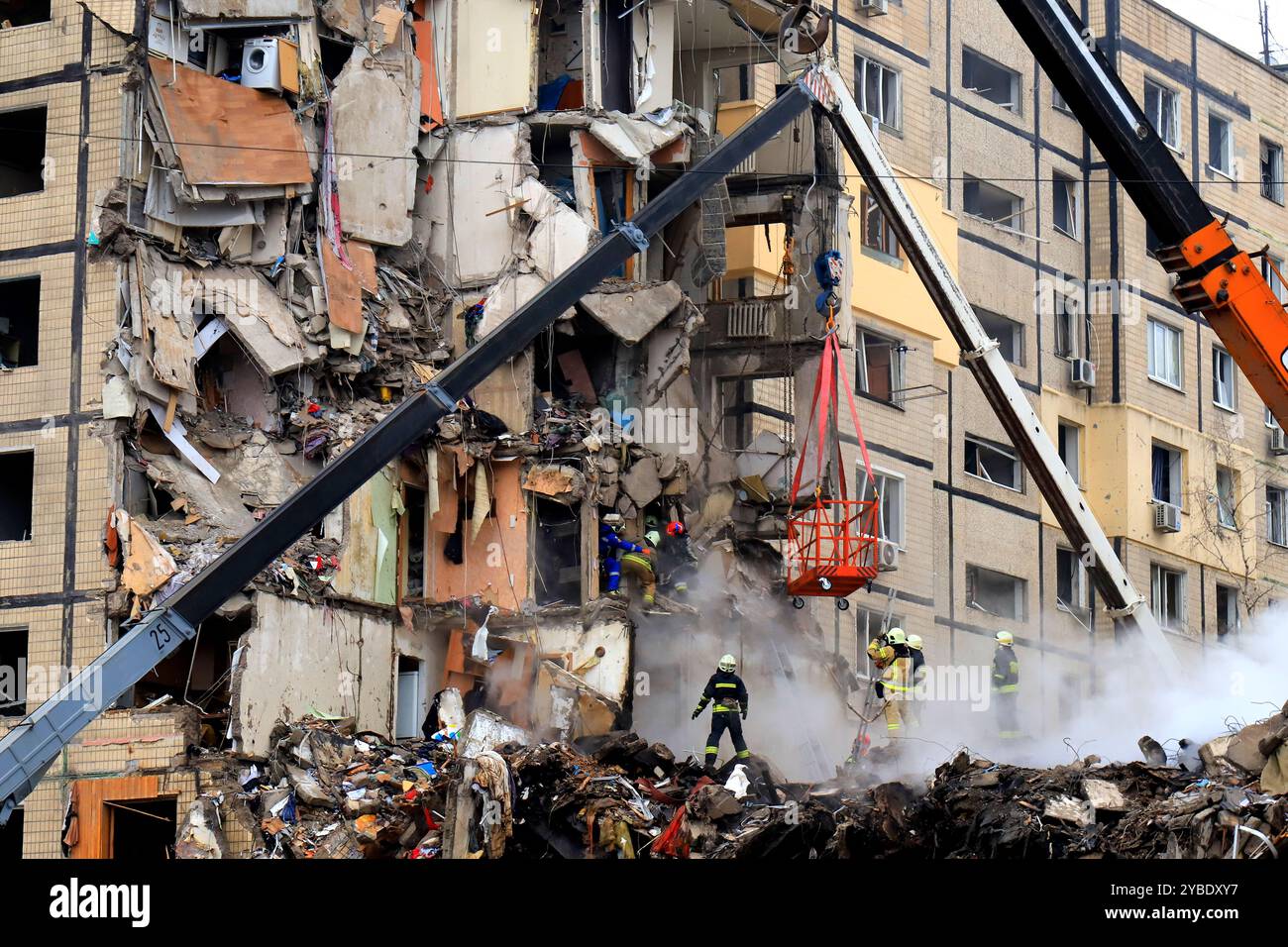 Russian missile strike destroyed residential building, Dnipro, Ukraine ...