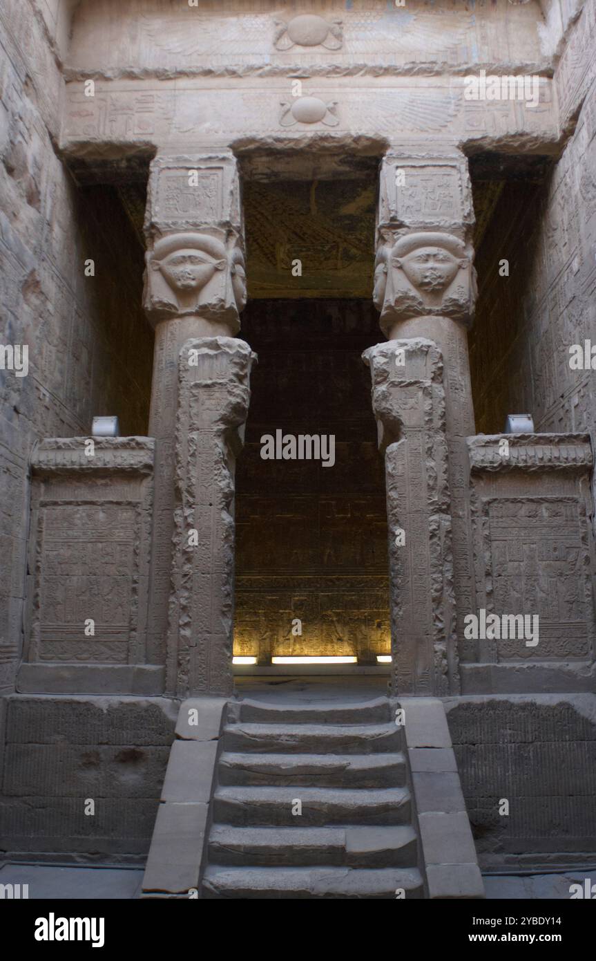 Hathor Temple, Dendera, Egypt, 2003. Entrance to New Year Chapel with ...