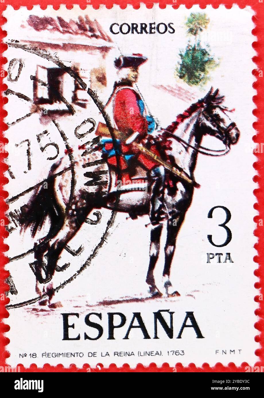 Photo of a postmarked 3 Spanish pesetas postage stamp with an ...