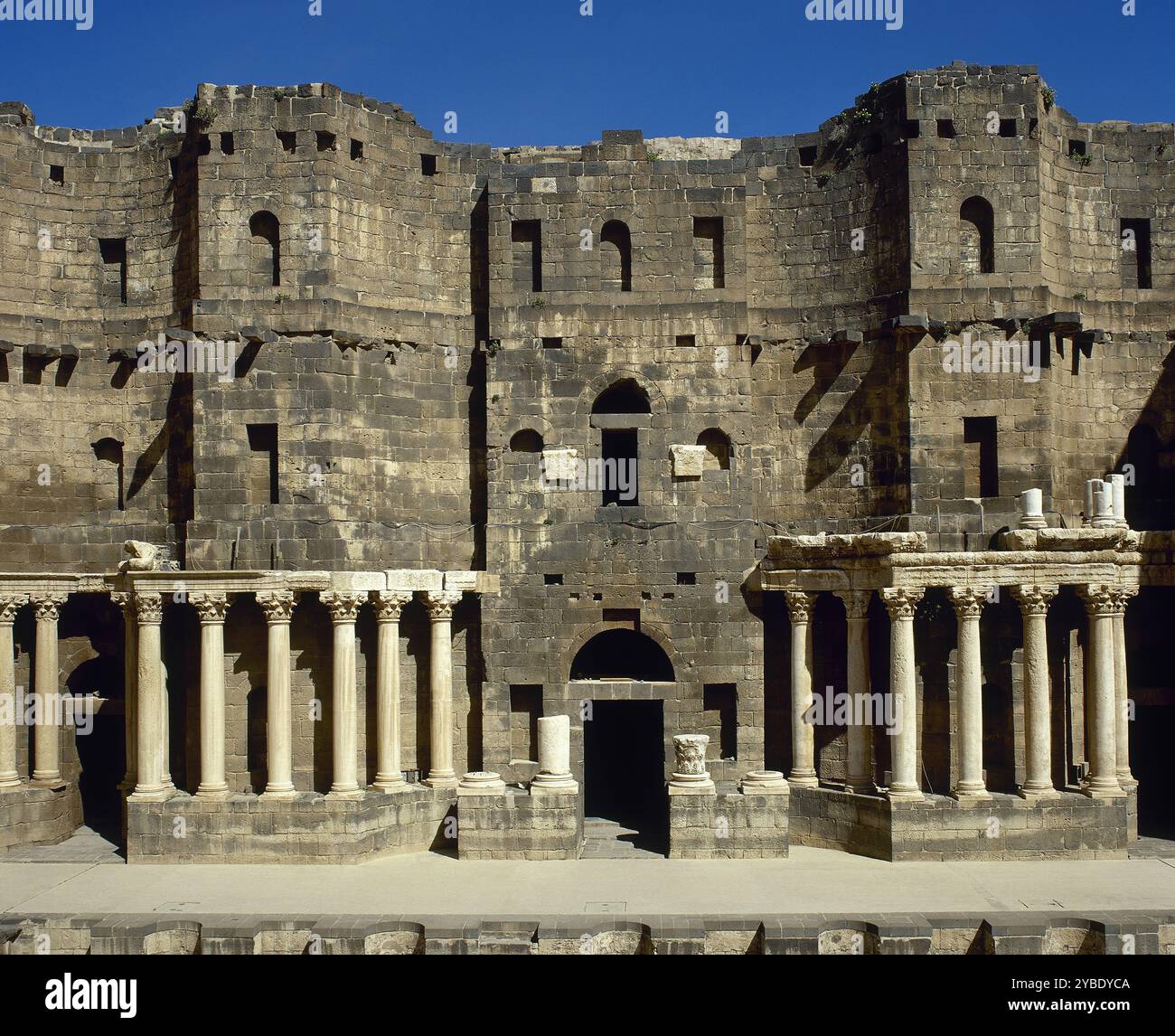 Scaenae frons, porticus post scaenam and pulpitum, Roman Theatre, Bosra ...