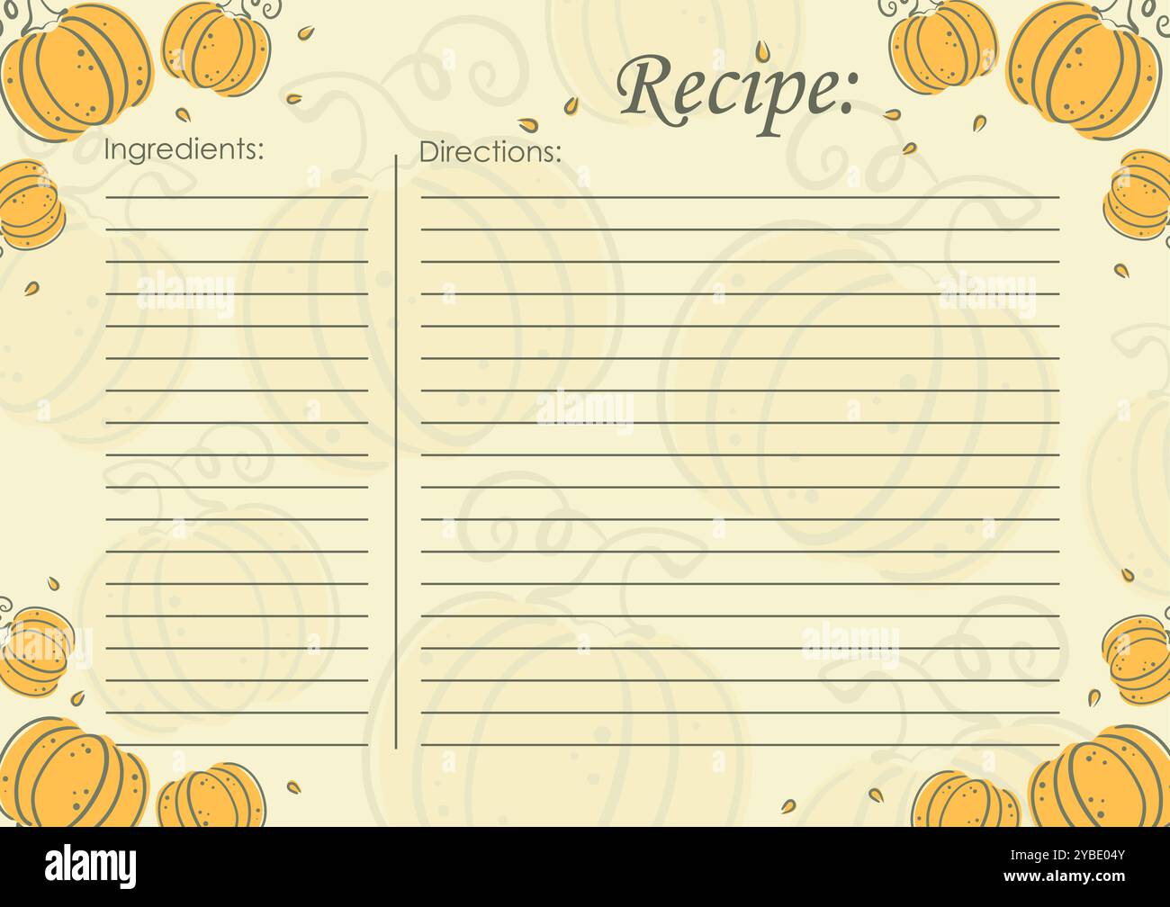 Recipe card template, vegetable blank. Rape pumpkin cooking list ...