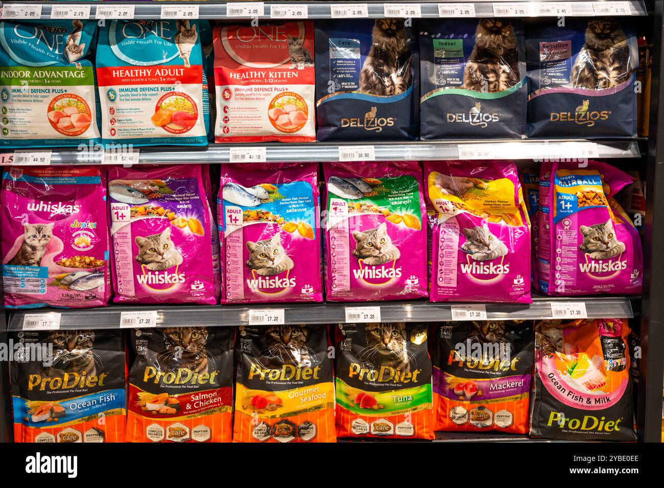 Dry food Variants of Cat foods brand Whiskas on the retail display ...