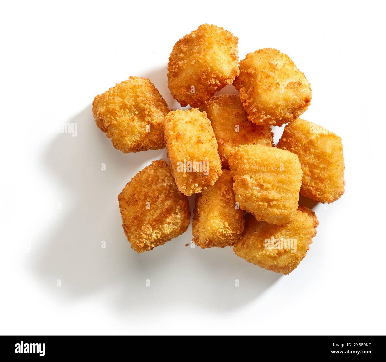 fried fish fillet nuggets isolated on white background, top view Stock ...