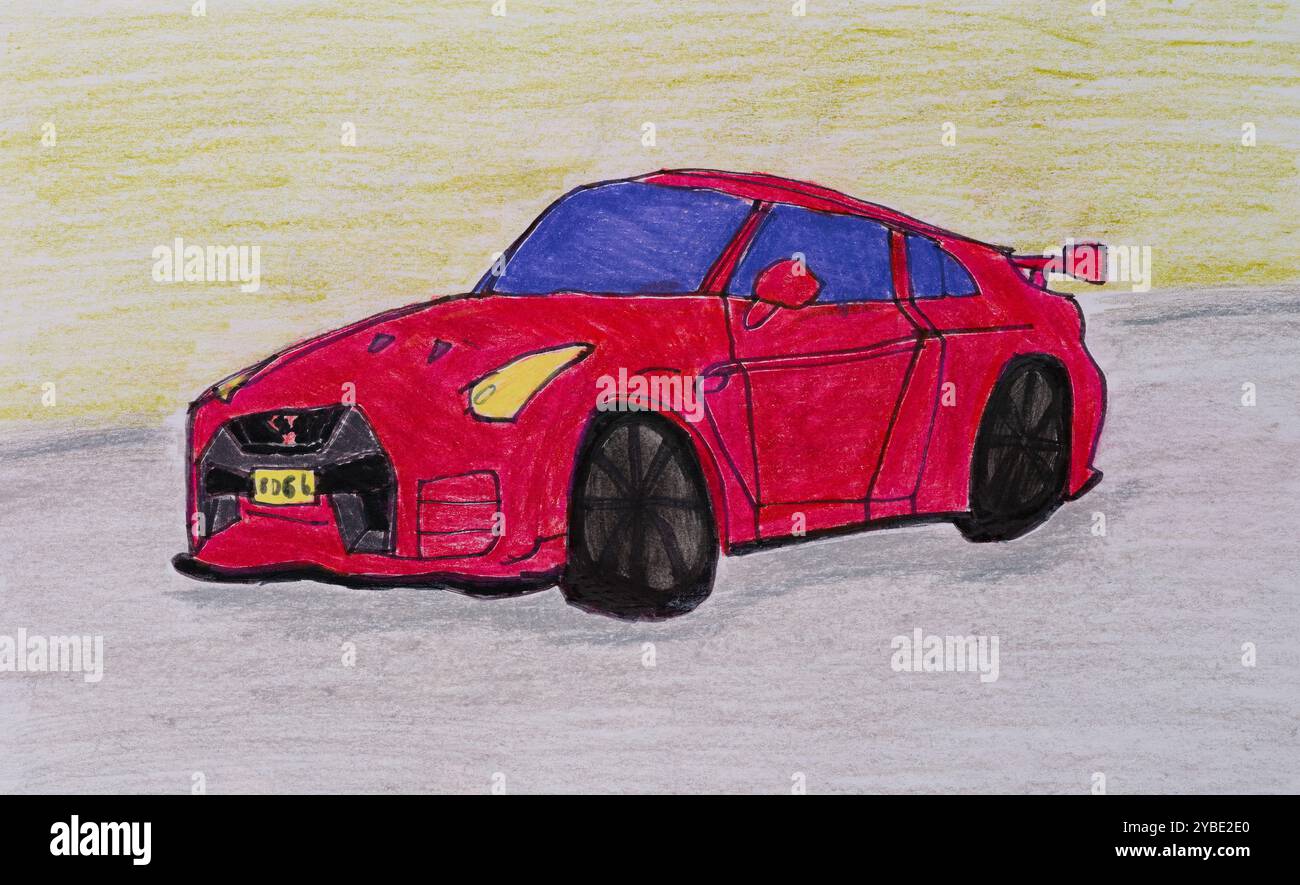 Red car. Pencil hand drawing Stock Photo - Alamy