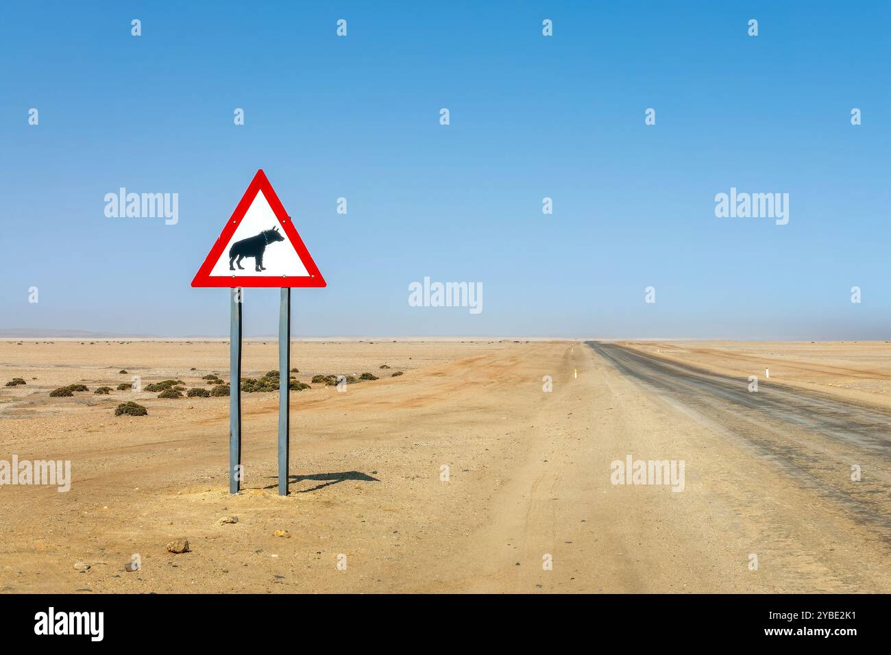Hyena crossing, wildlife road sign on the Skeleton Coast, Namibia ...