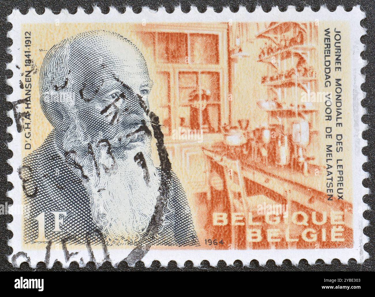 Cancelled postage stamp printed by Belgium, that shows Dr. Gerhard ...