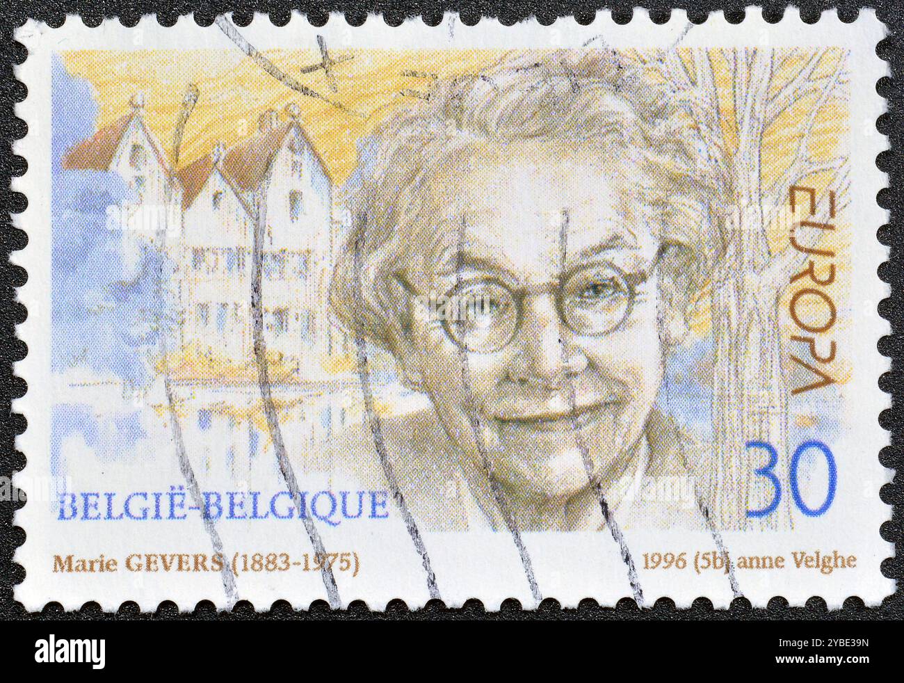 Cancelled postage stamp printed by Belgium, that shows portrait of ...