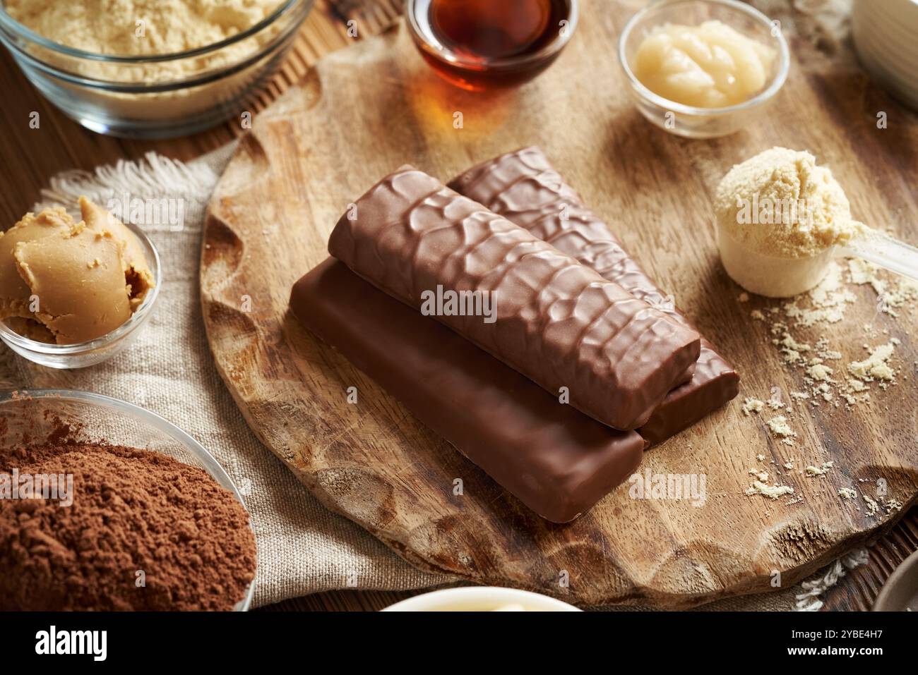 Healthy protein chocolate bars with ingredients - whey protein powder ...