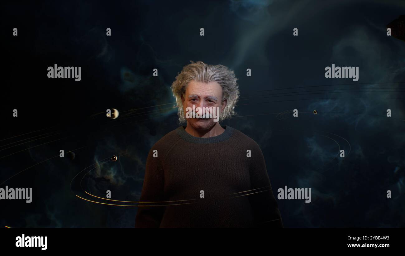 Albert Einstein, scientist in outer space among nebulae and massive ...