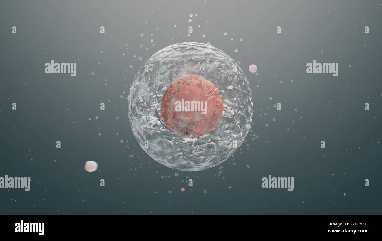 A living cell with a pulsating nucleus, a biological concept. The ...