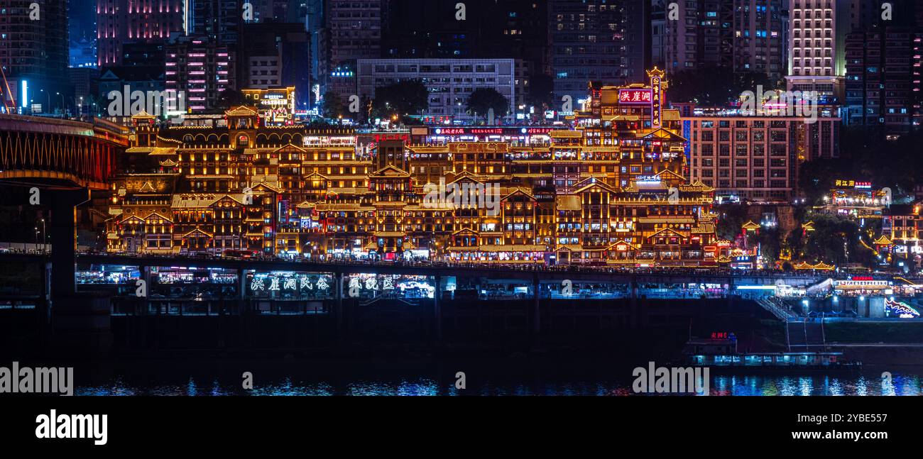 The breathtaking night view of Chongqing Hongya Cave and its bustling ...