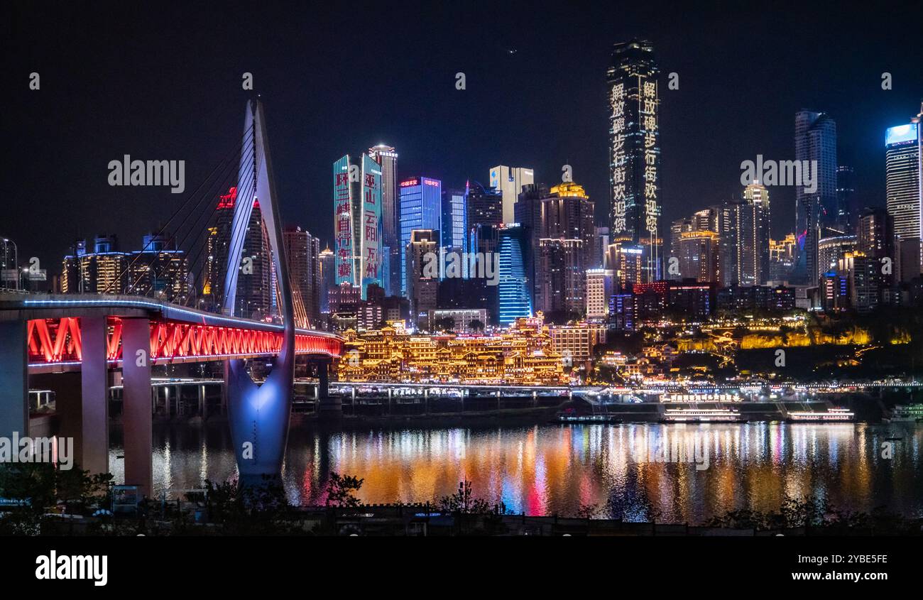 The breathtaking night view of Chongqing Hongya Cave and its bustling ...