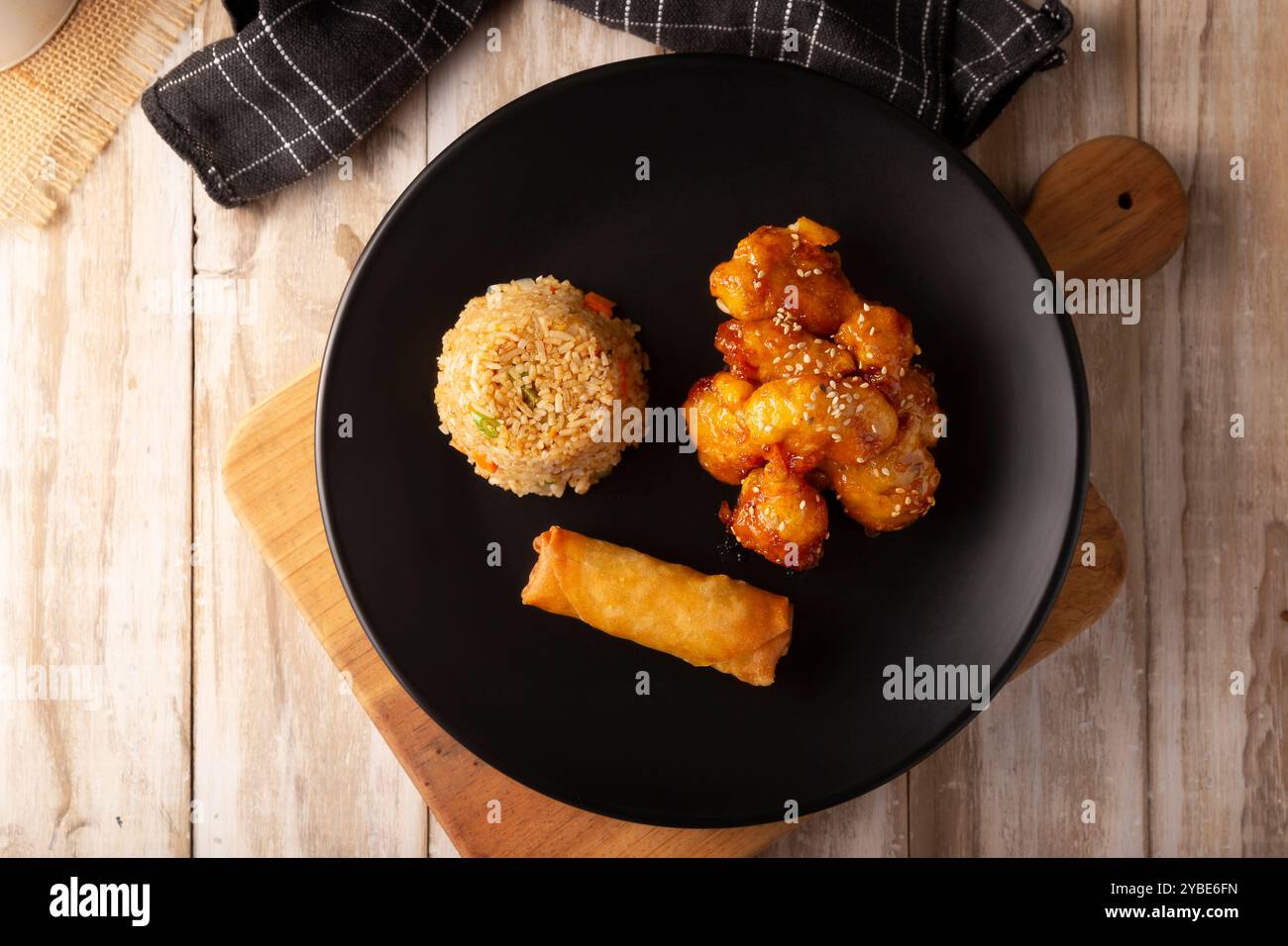 Sweet and sour chicken with fried rice and crispy spring roll, American ...
