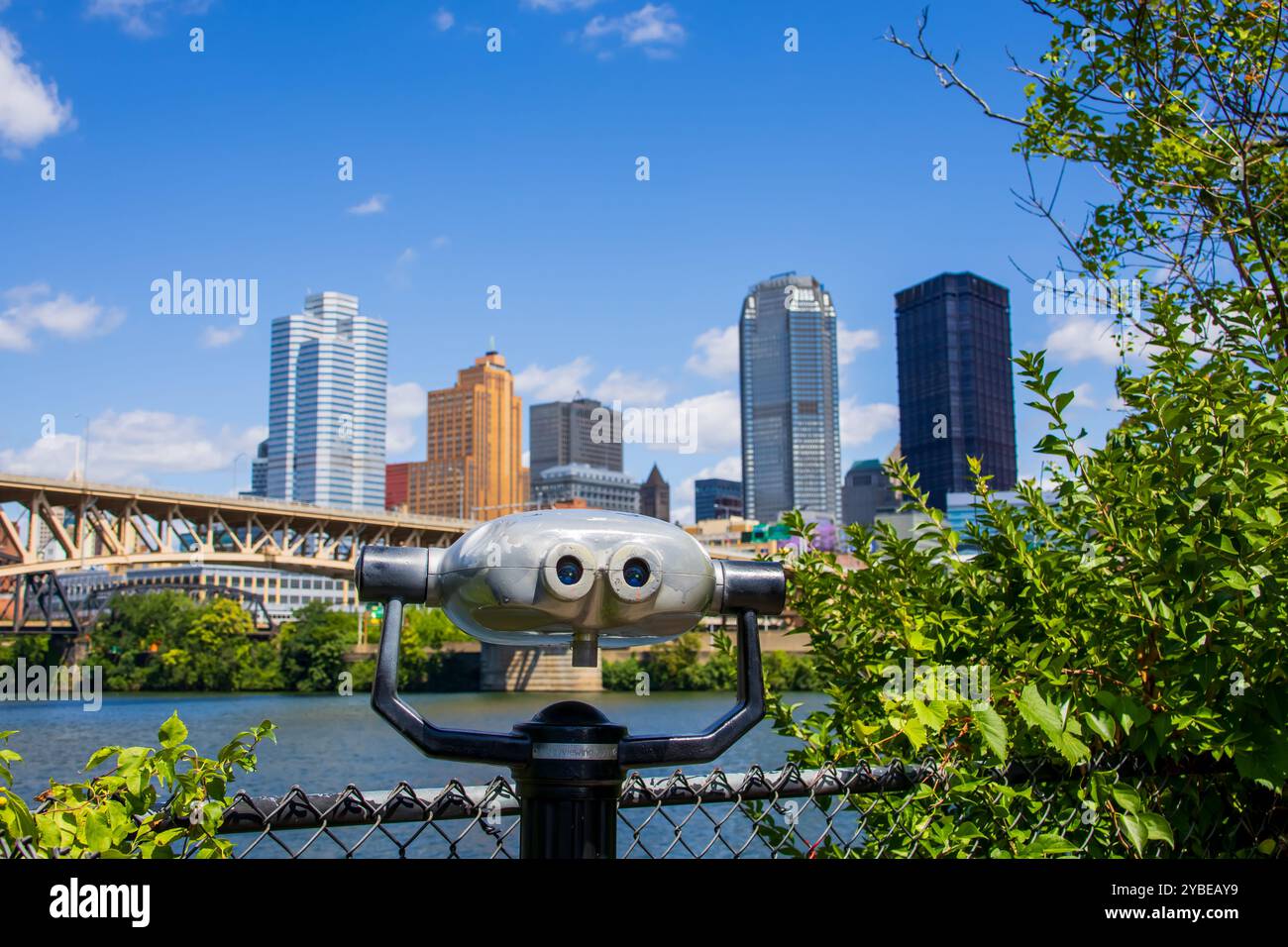 Telescope to view Pittsburgh city skyline . Located at the confluence ...
