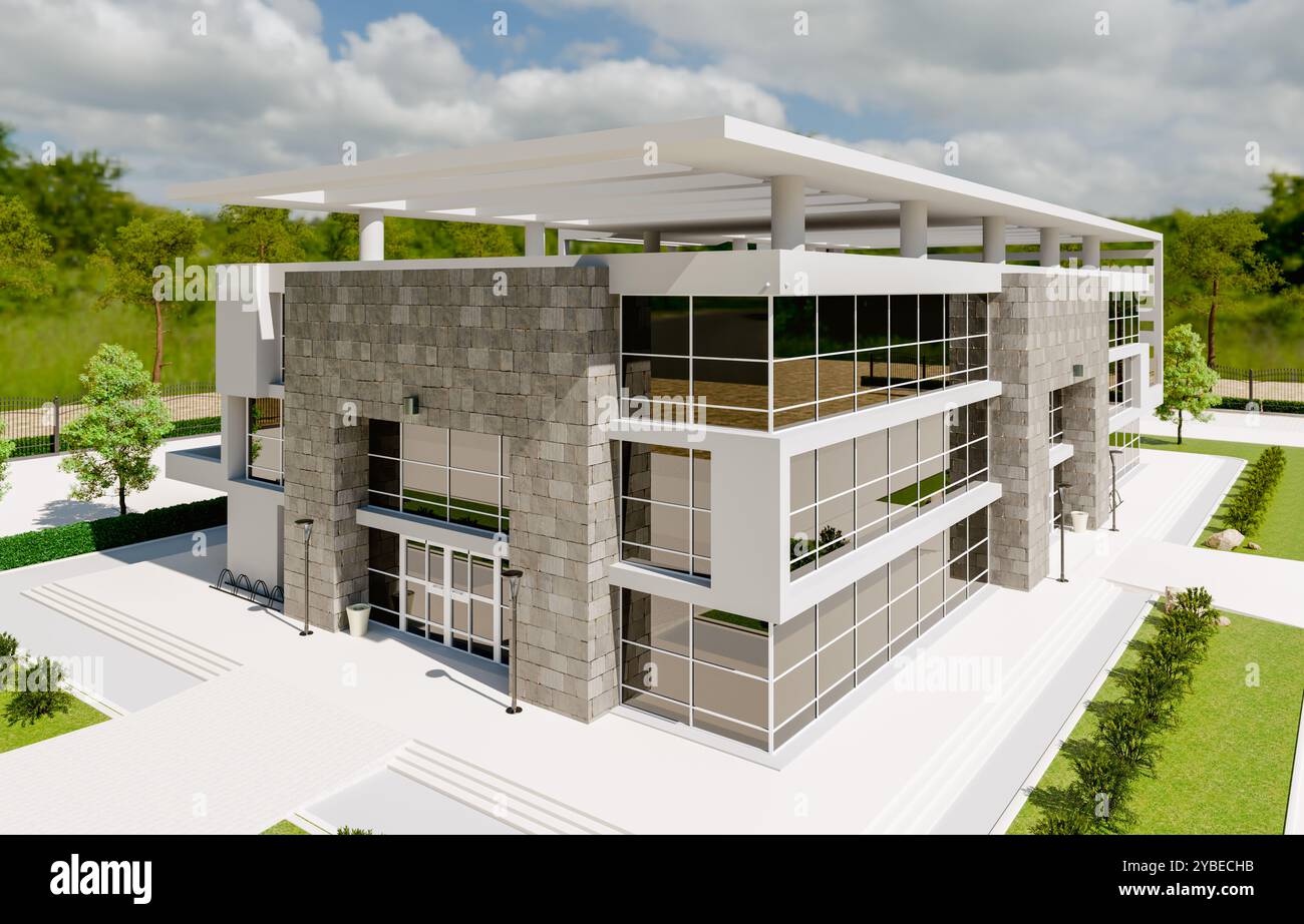 Beautiful New Contemporary Commercial Office Building. 3D Rendering ...