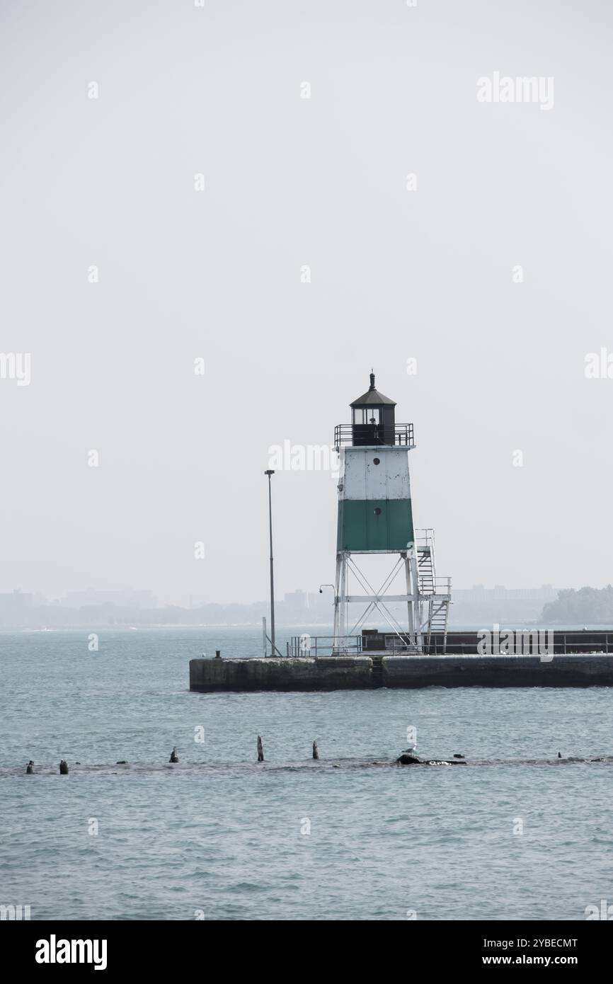 Chicago Harbor Southeast Guidewall Light in Chicago Illinois on pier at ...