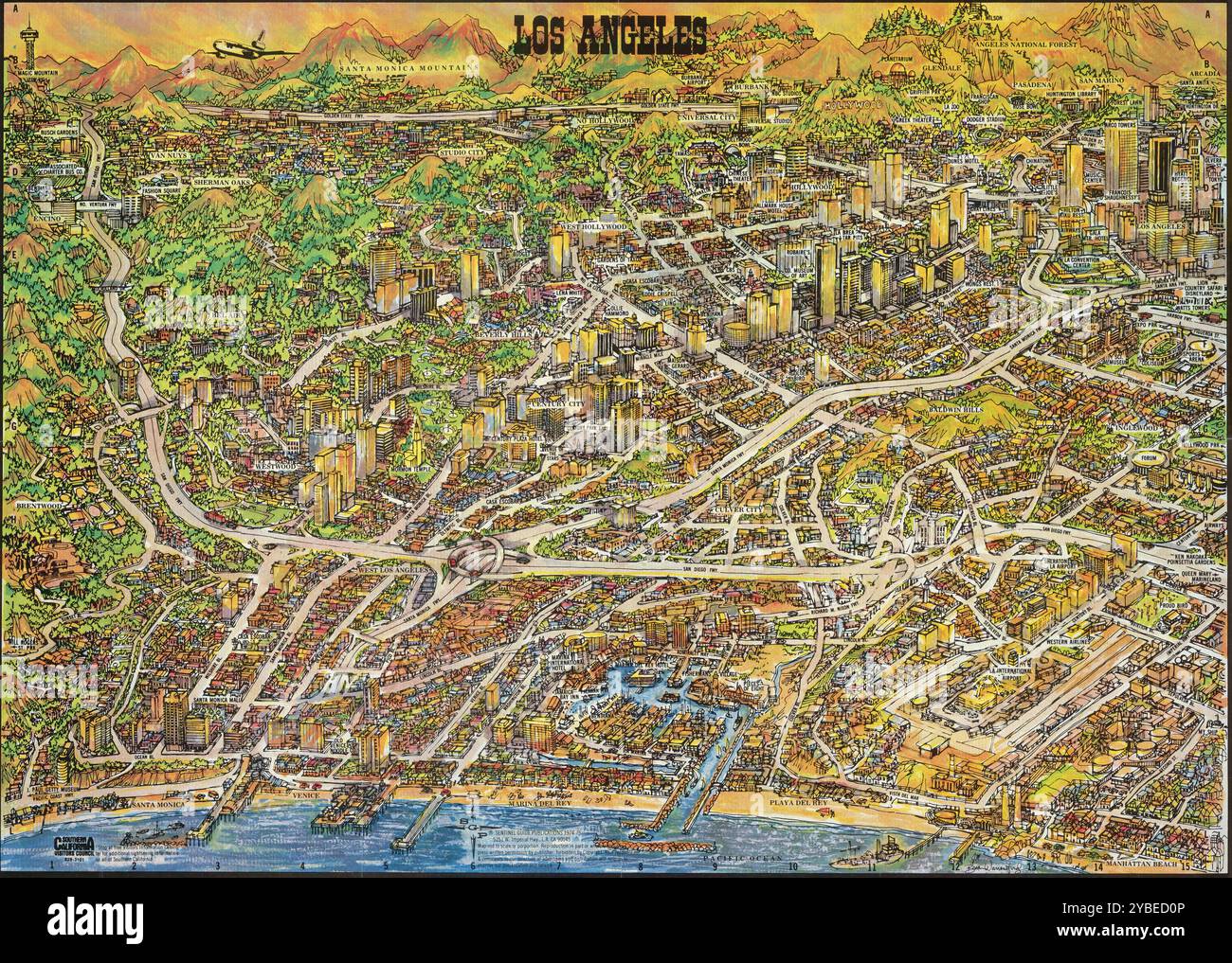 Vintage Detailed Los Angeles City Map Printable Download Travel Poster ...