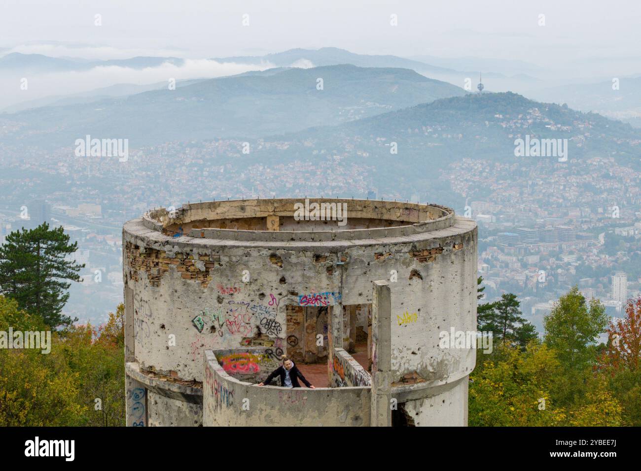 An aerial view of the ruins of Bistrik Tower, originally an Austro ...