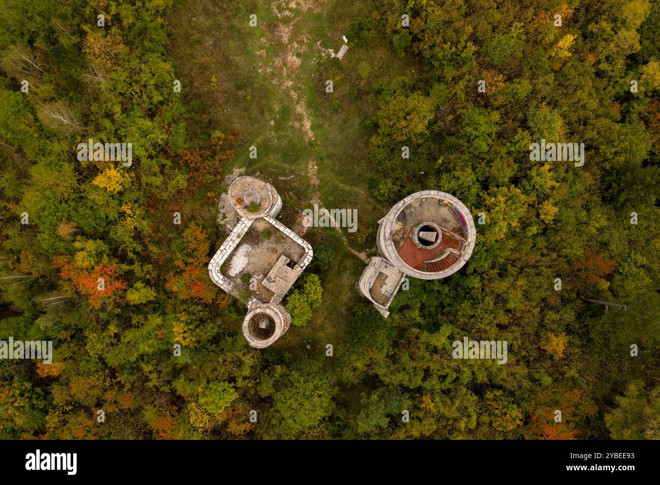 An aerial view of the ruins of Bistrik Tower, originally an Austro ...