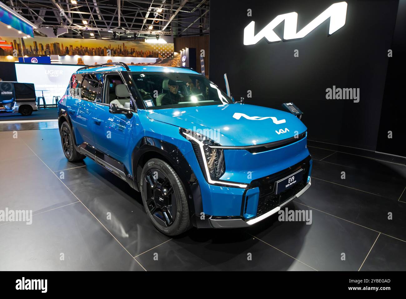 Kia EV9 (2025) electric SUV car at the Paris Motor Show. Paris, France - October 14, 2024 Stock ...