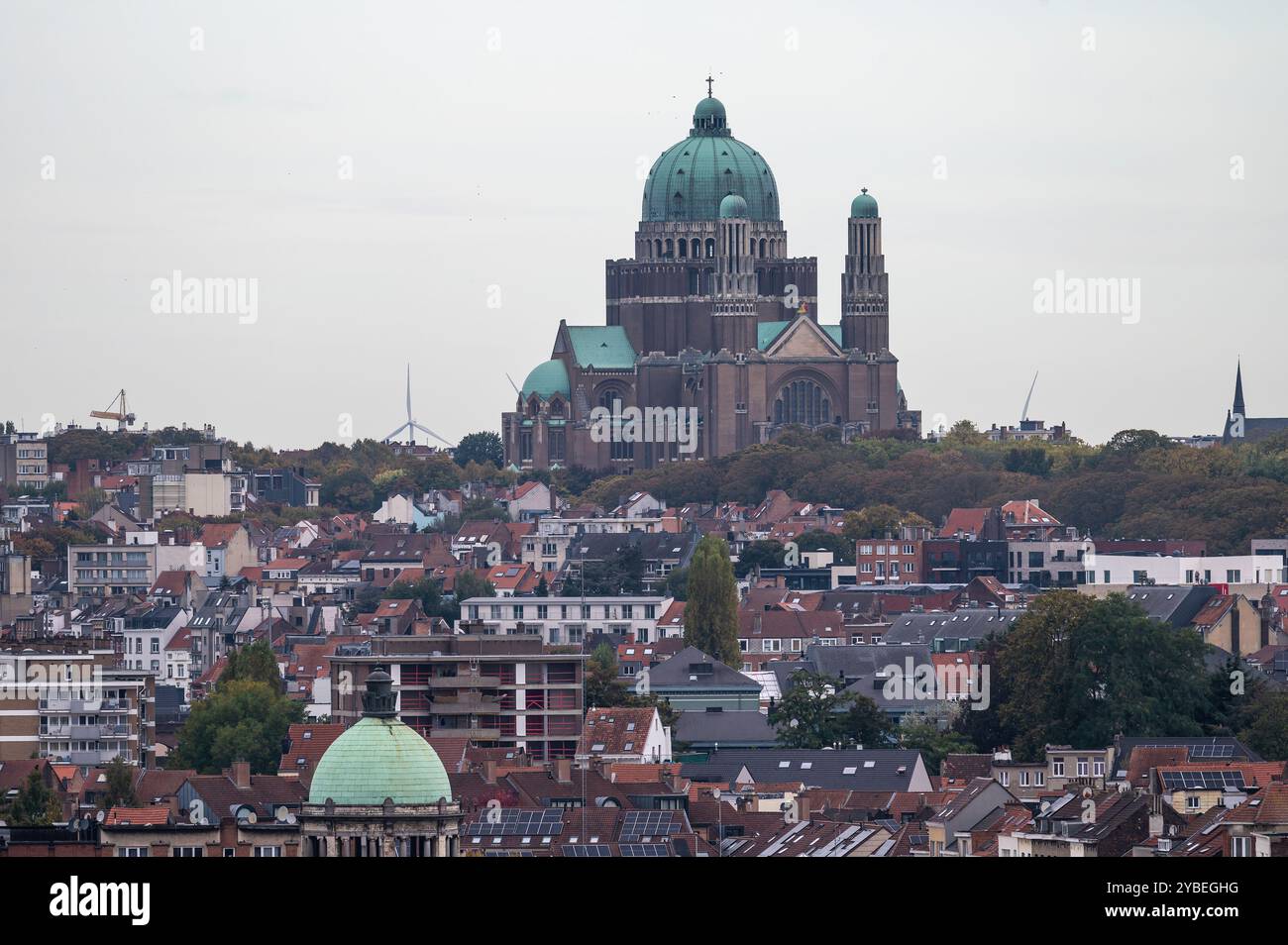 The Basilica of the sacred heart and residential rooftops in Brussels ...