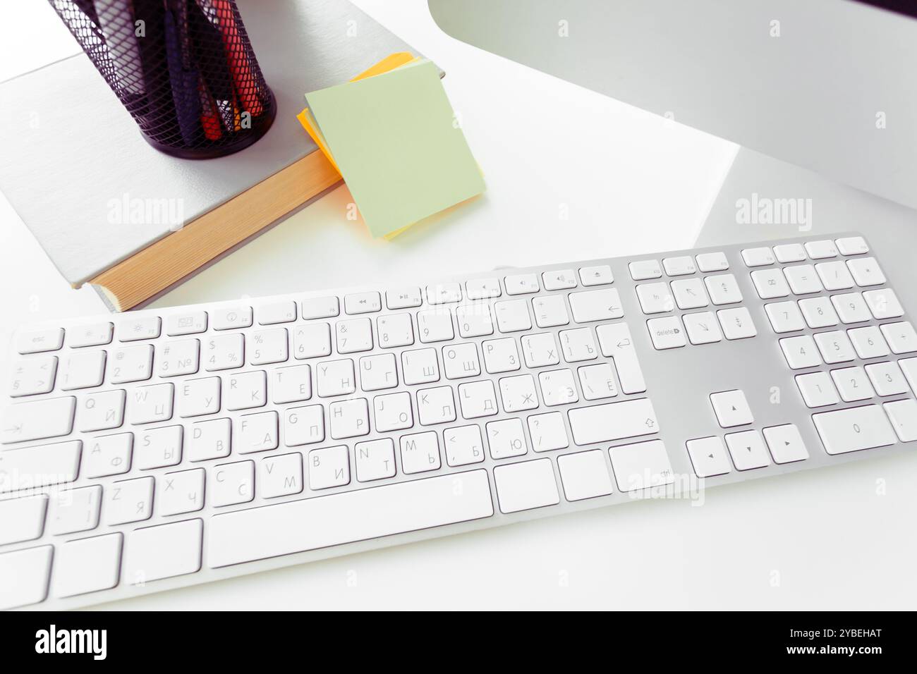 White office desk table Stock Photo - Alamy