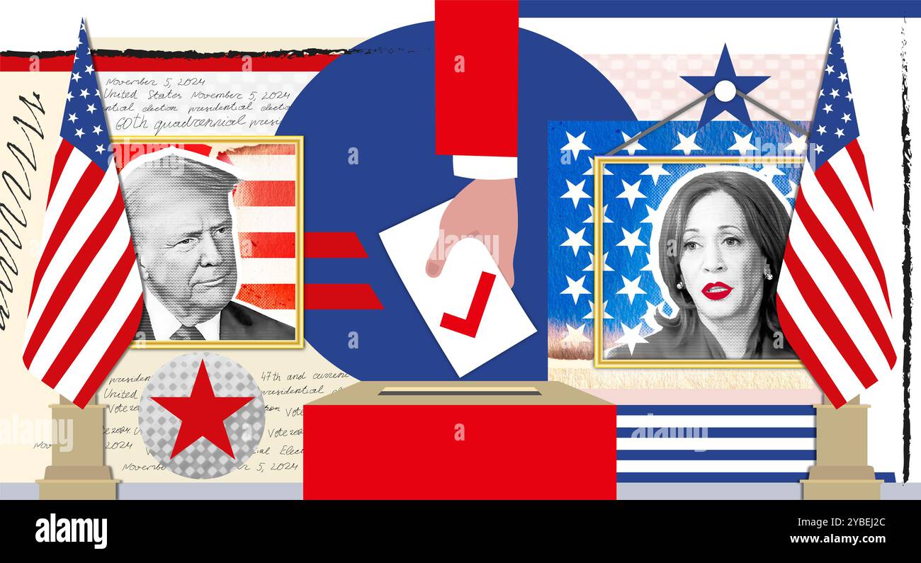 Portrait of Donald Trump and Kamala Harris. Collage illustrative ...