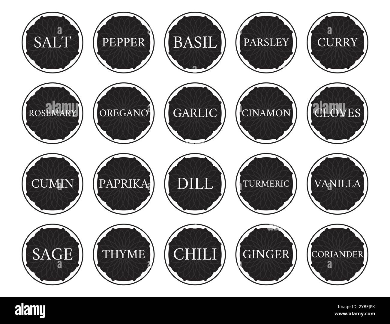 Modern Black Spices and Seasoning Label Emblem Collection Set Stock ...